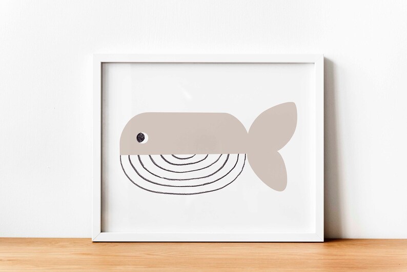 Printable Beige Whale Print, Beige Baby Cetacean, Boho Whale Poster for ...