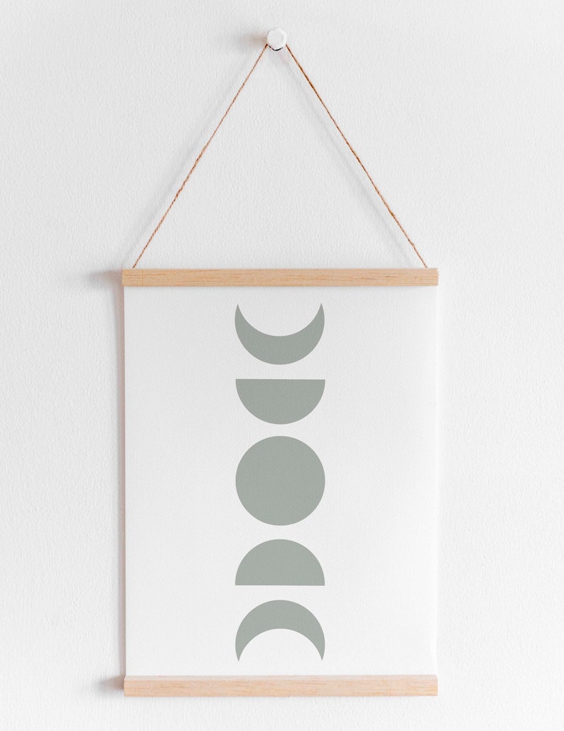 Green Sage Moon Phases Poster, Modern Nursery Printable Wall Art, Grey ...