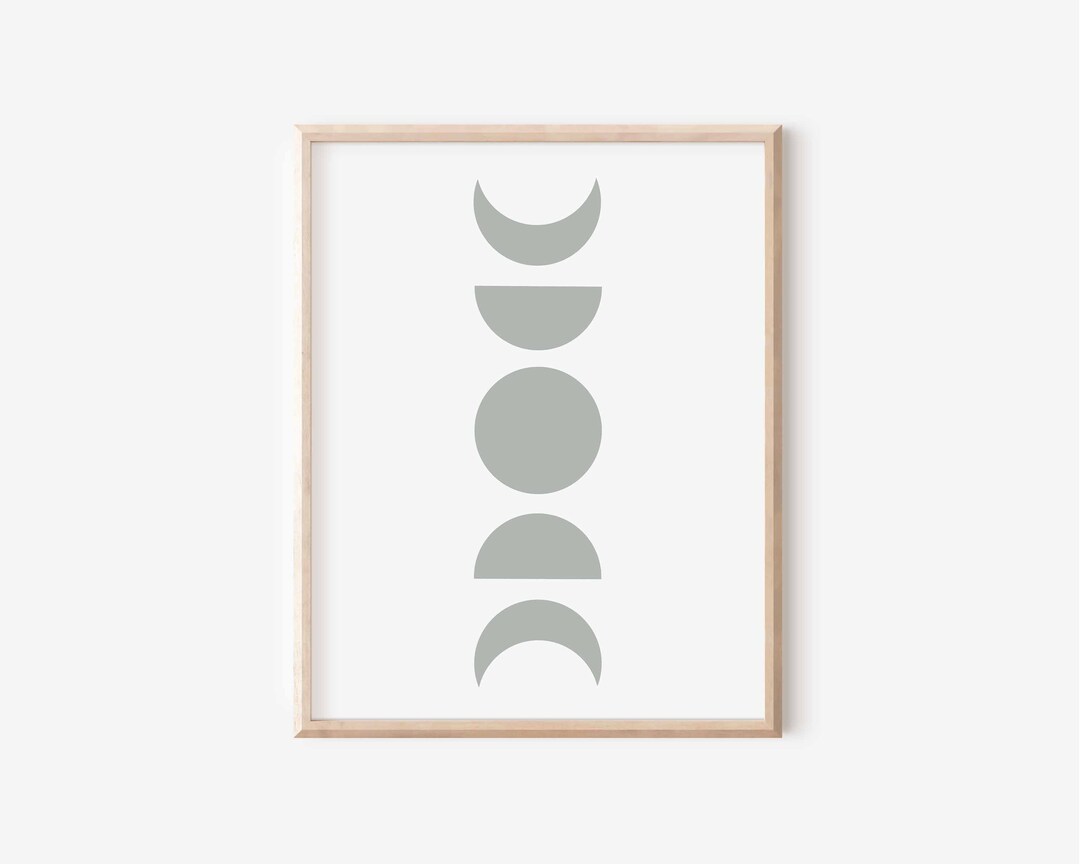 Green Sage Moon Phases Poster, Modern Nursery Printable Wall Art, Grey ...
