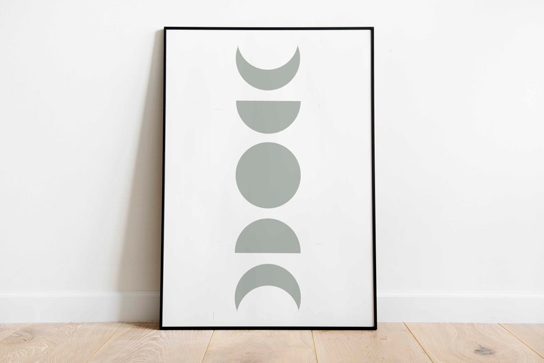 Green Sage Moon Phases Poster, Modern Nursery Printable Wall Art, Grey ...