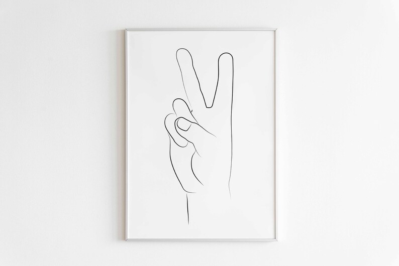 Peace Sign Wall Art, Peace Hand Print, Line Art Peace Sign, Sketch One ...