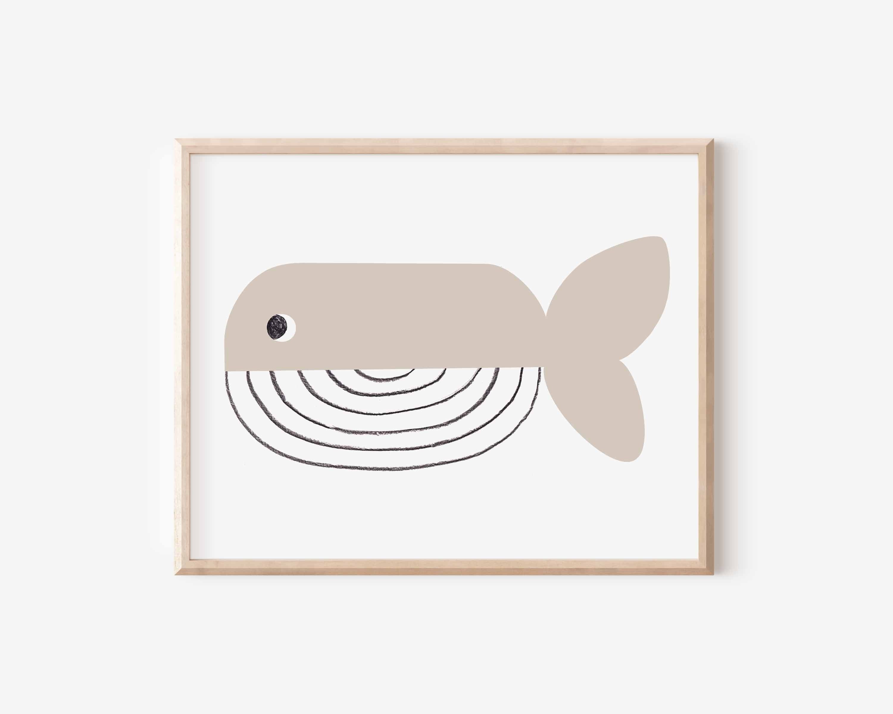 Printable Beige Whale Print, Beige Baby Cetacean, Boho Whale Poster for ...
