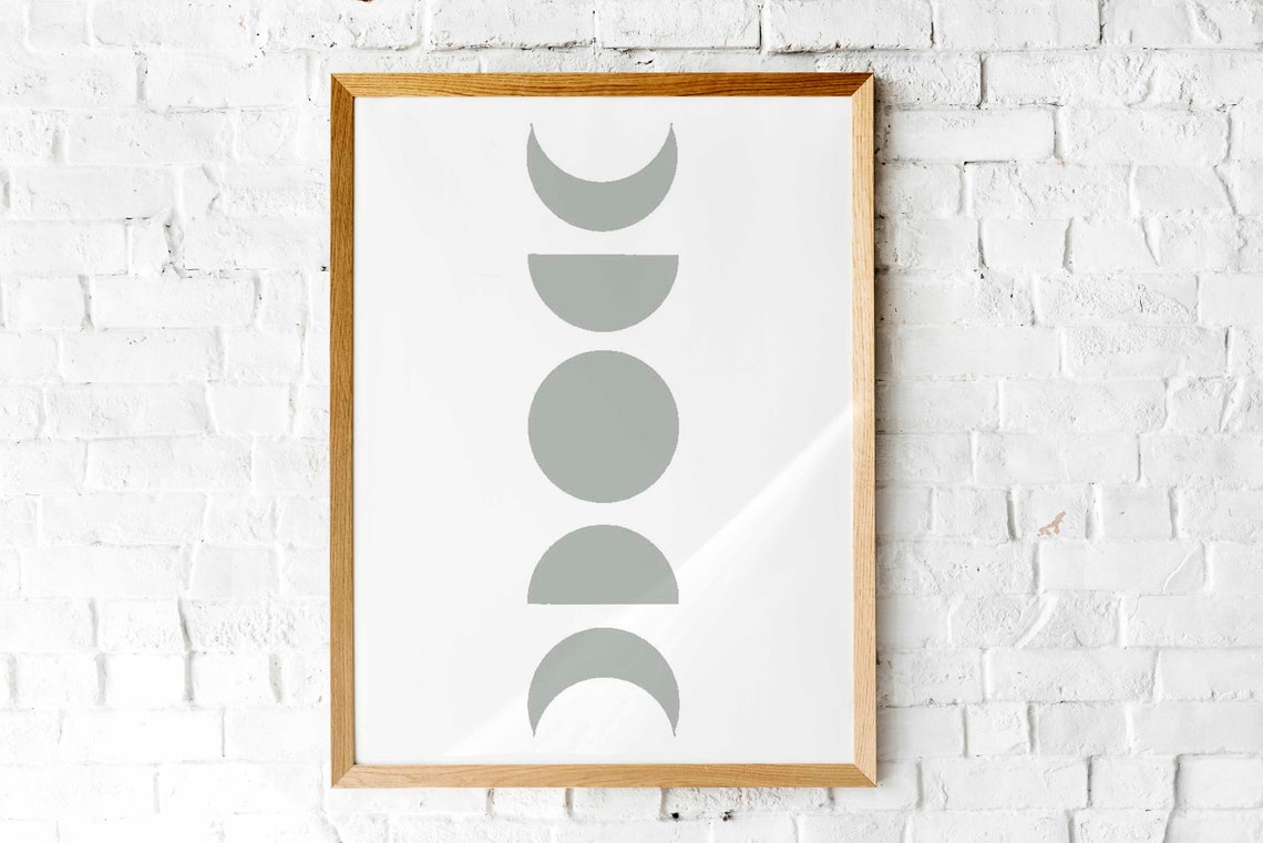 Green Sage Moon Phases Poster, Modern Nursery Printable Wall Art, Grey ...