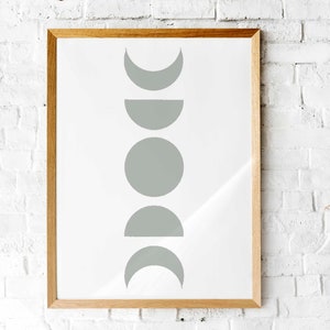 Green Sage Moon Phases Poster, Modern Nursery Printable Wall Art, Grey ...