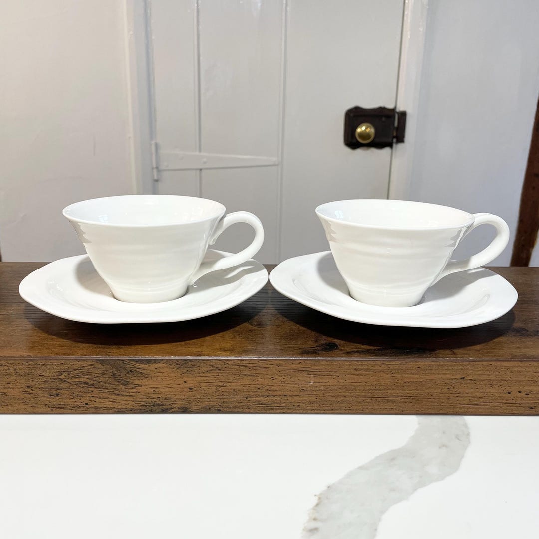 Sophie Conran Portmeirion White Cups and Saucers Ripple Tea Coffee ...
