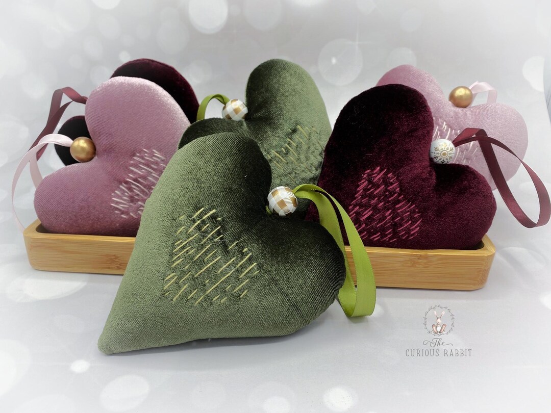 Handmade Velvet Embroidered Heart: Luxe Hanging Ornament - Etsy