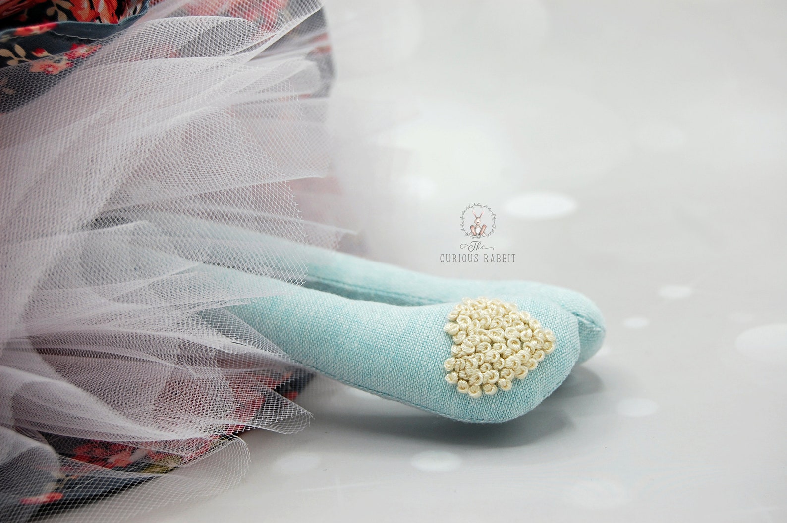 BLUE LINEN BUNNY in Blue Floral Dress Fabric Rabbit Handmade | Etsy