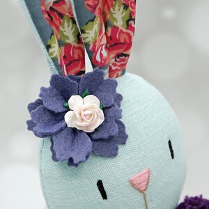 BLUE LINEN BUNNY in Blue Floral Dress Fabric Rabbit Handmade Rabbit ...