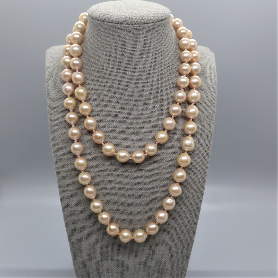 Long Peach Gold Cultured Pearl Necklace and Matching Earrings - Etsy