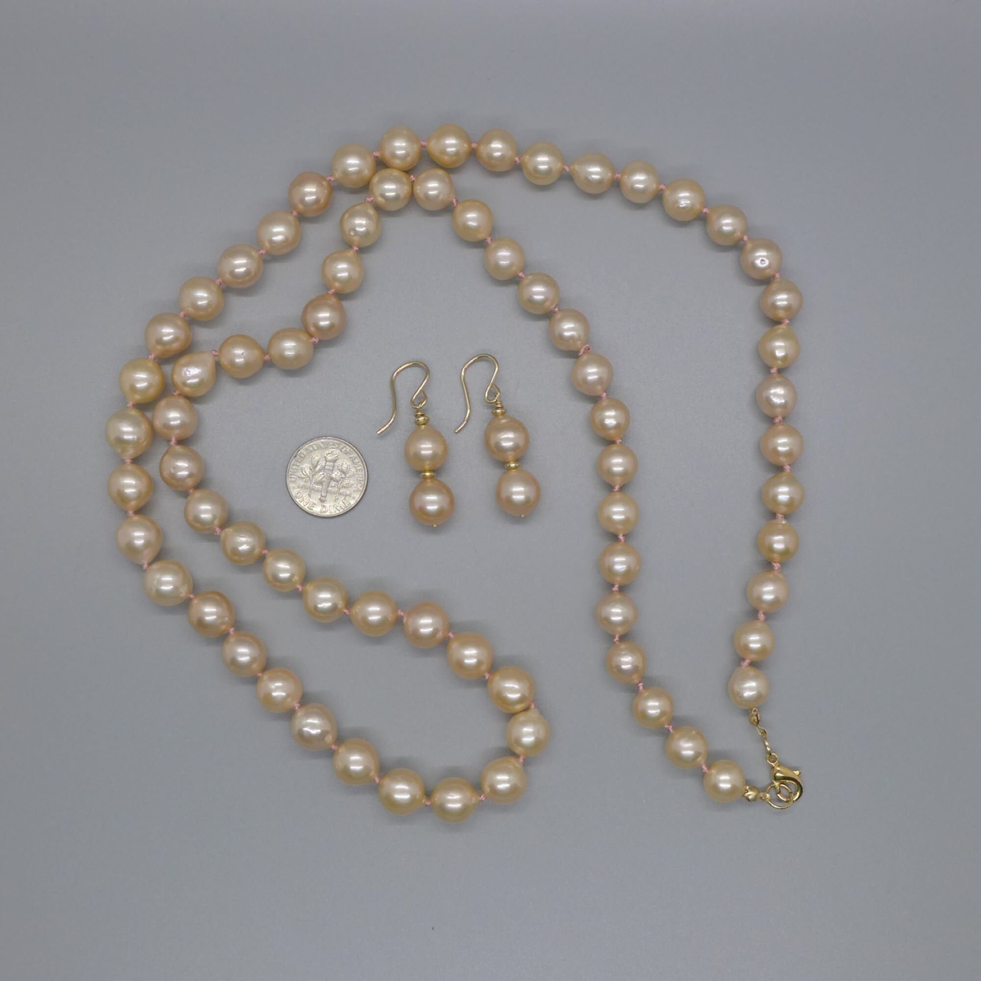 Long Peach Gold Cultured Pearl Necklace and Matching Earrings - Etsy