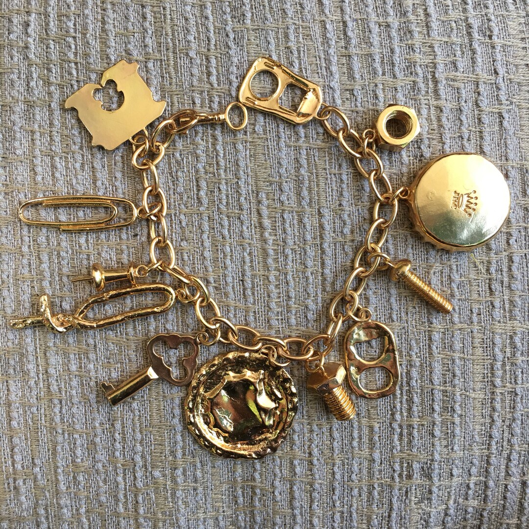 Trashy Trinkets Charm Bracelet in Gold Plate - Etsy