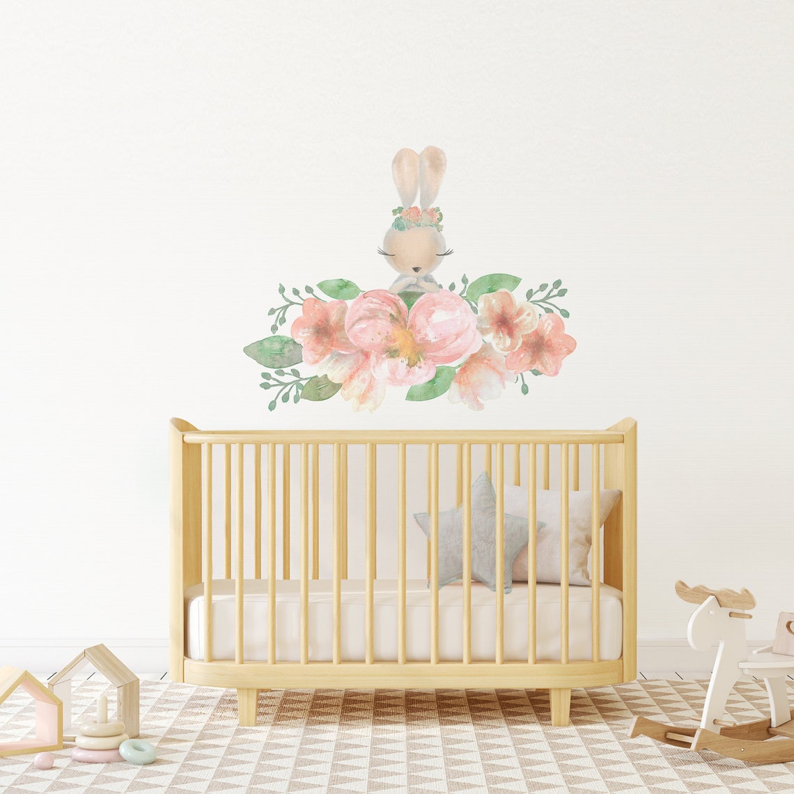 Bunny Floral Nursery Wall Decals Woodland Animal Vinyl Wall | Etsy