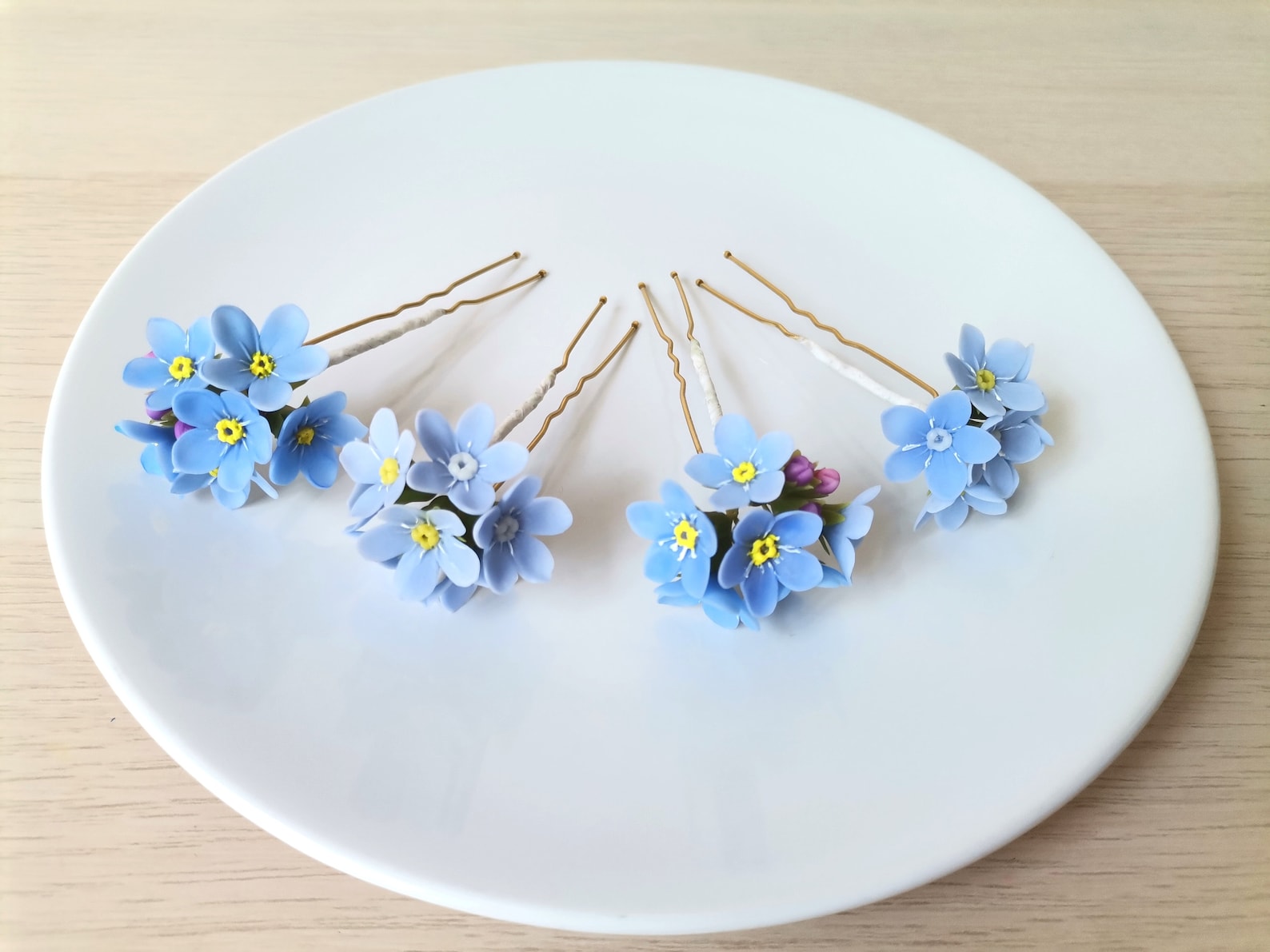 Forget Me Not Hair Pin Made From Air Dry Polymer Clay Cold Porcelain ...