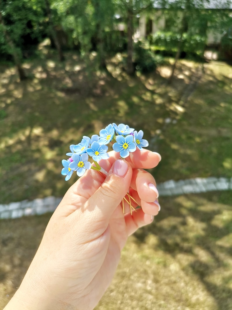 Forget Me Not Hair Pin Made From Air Dry Polymer Clay Cold - Etsy