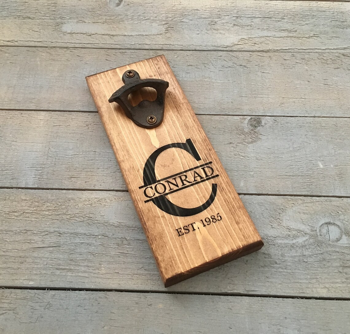 Personalized Wood Opener Bottle Cap Catcher Wall Mounted - Etsy