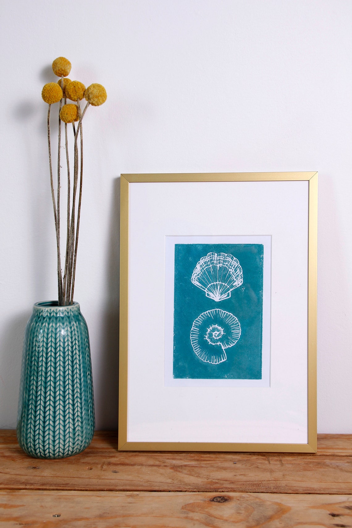 Turquoise Shell Lino Print - Etsy