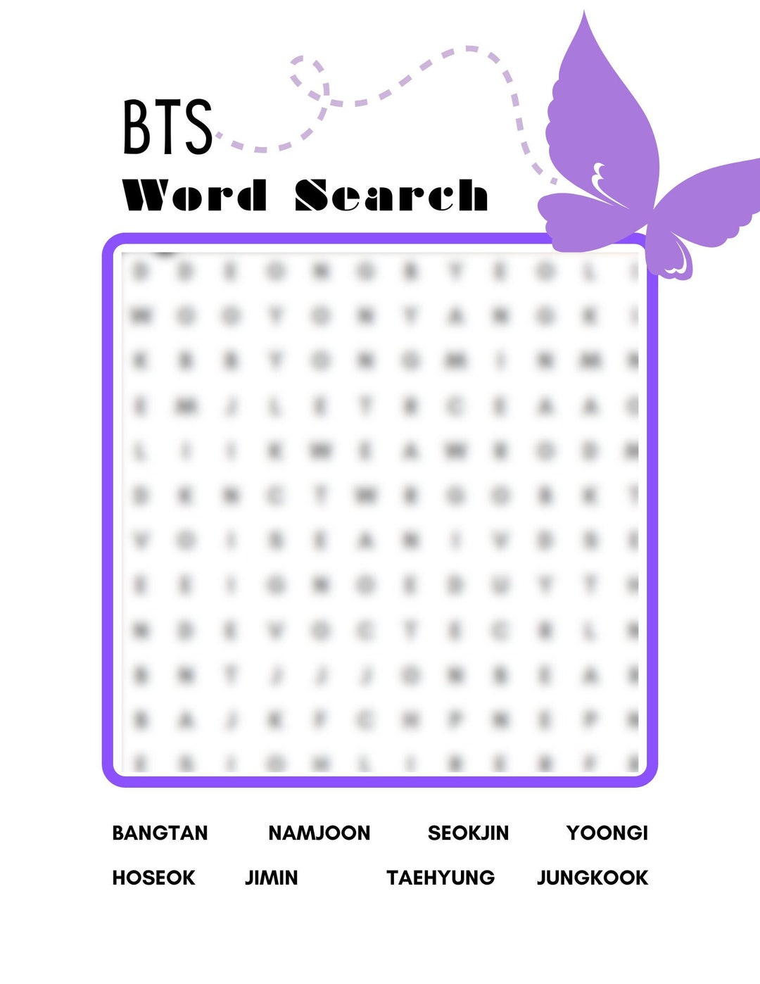 BTS Members Word Search Printable PDF Perfect for Armys - Etsy