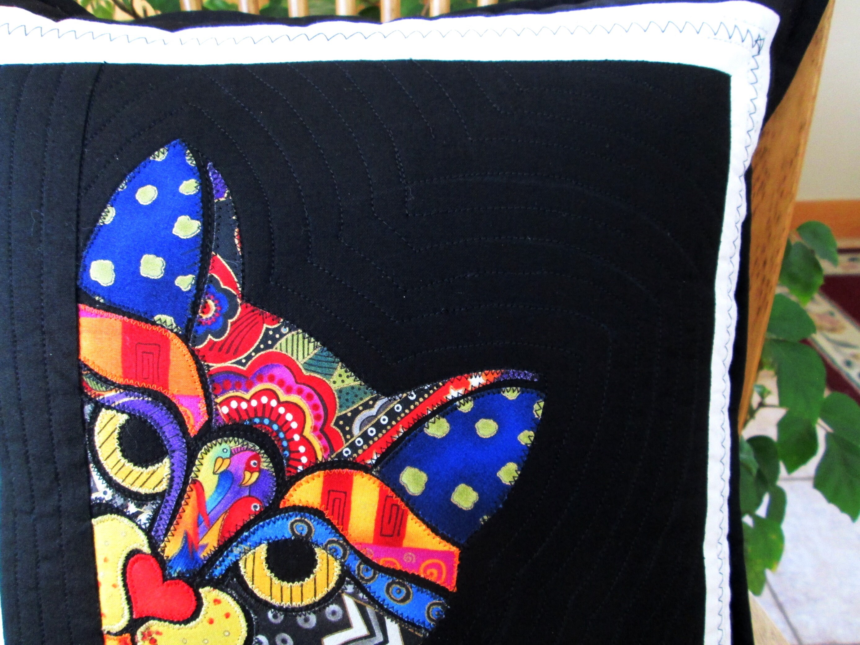 Colorful Curious Cat Face Using Laurel Burch Fabrics Hand Appliqued ...