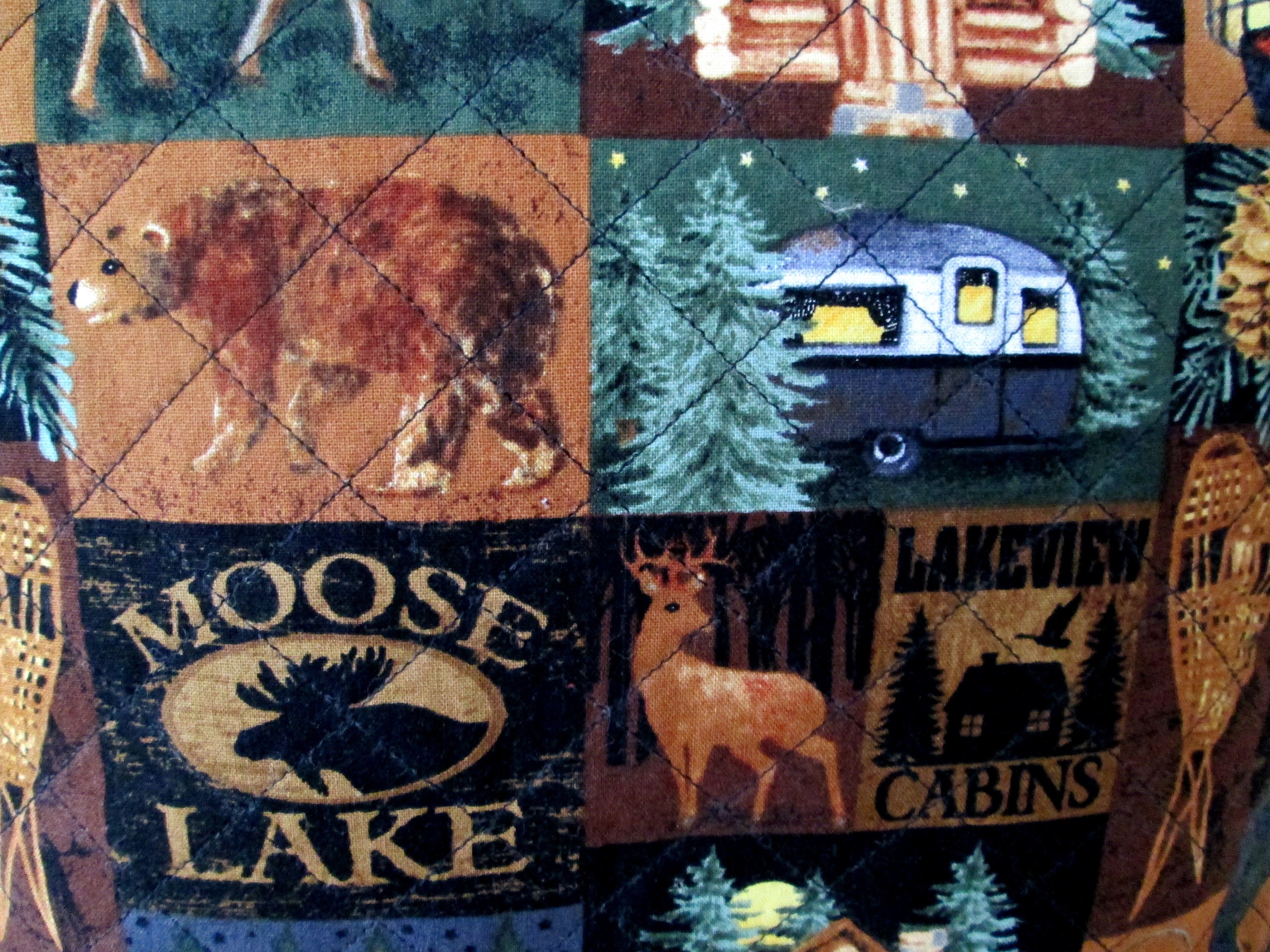 Quilted Pillow Cover Mountain Lodge Patchwork of Moose, Bear, Log Cabin ...