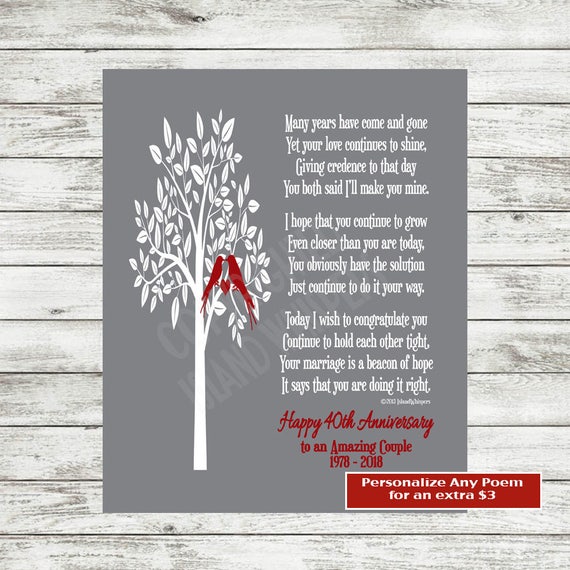 40th Anniversary Gift Anniversary Poem 40th Anniversary Etsy