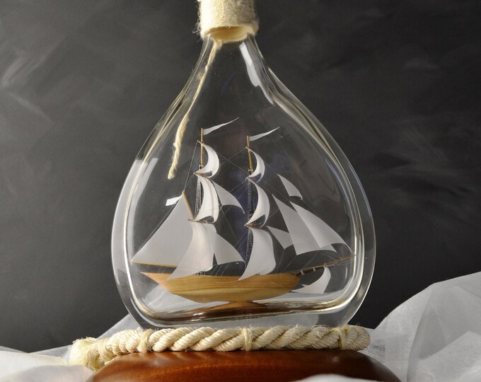 Ship in a Bottle Miniature Ship Gift for Sailor Room Decor Wood White ...