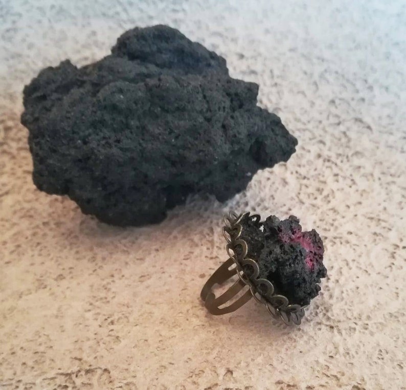 Volcano Lava Ring Raw Stone Ring Red Lava Rock Ring Fire - Etsy
