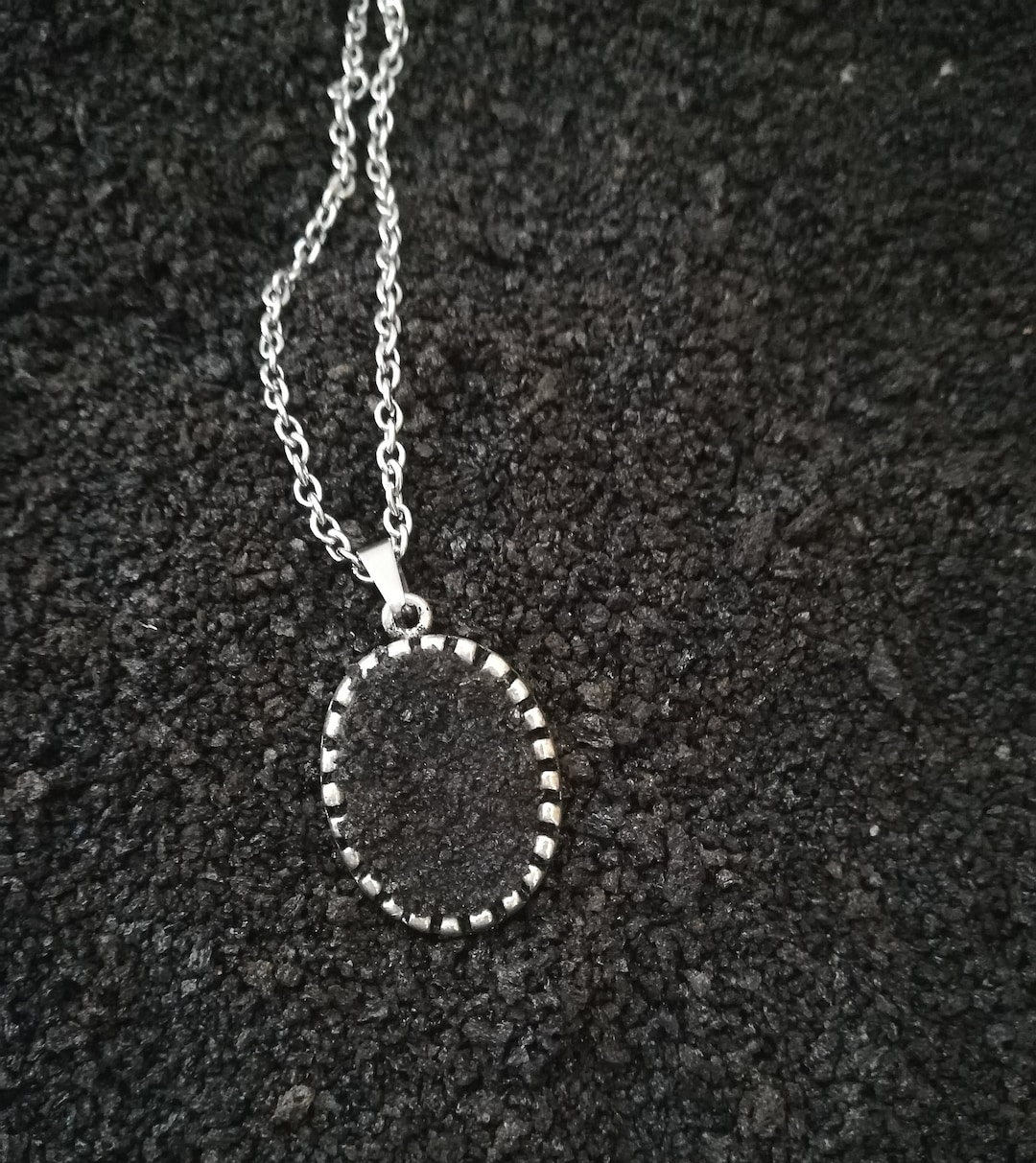 Pendant With Volcanic Sand and Mount Etna Eruption Lapilli. Oval ...