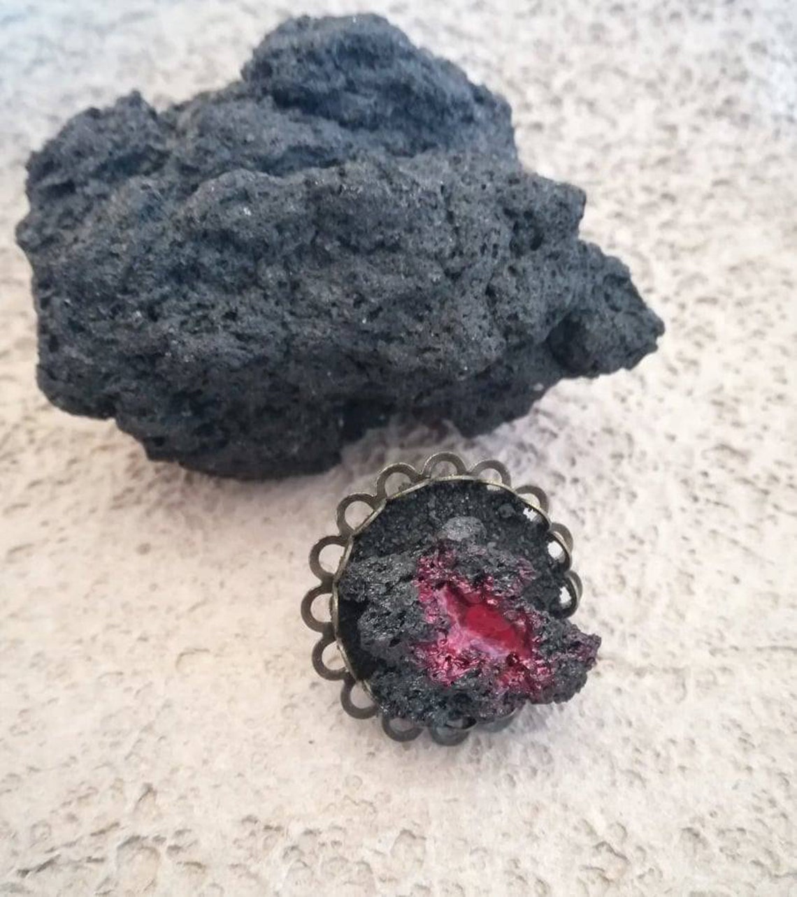 Volcano Lava Ring Raw Stone Ring Red Lava Rock Ring Fire - Etsy