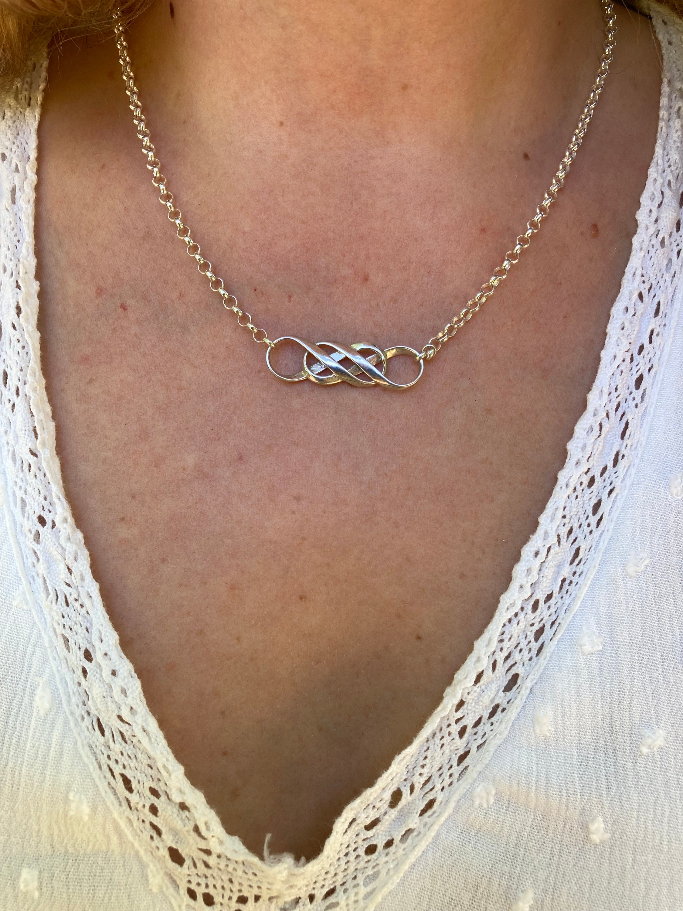 Mobius Silver DOUBLE INFINITY Necklace, Double Infinity Symbol, Relationship Jewelry, Figure ...