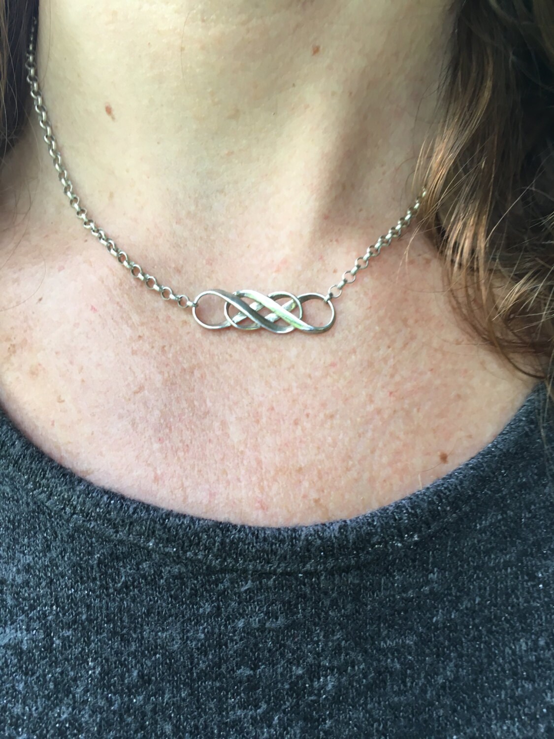 Mobius Silver DOUBLE INFINITY Necklace, Double Infinity Symbol, Relationship Jewelry, Figure ...