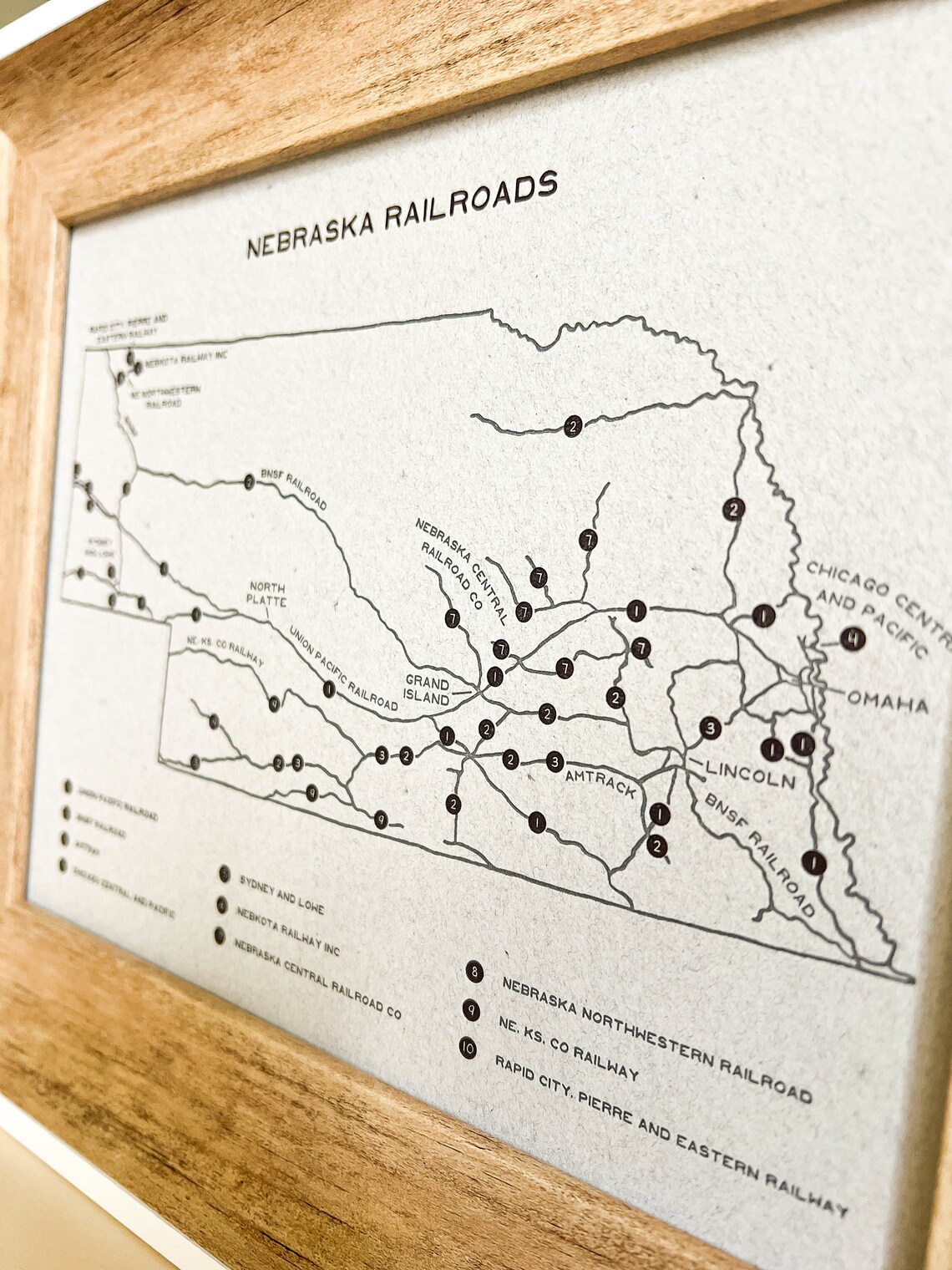 Nebraska Railroads Map, Railroad Map Print, Nebraska Map Letterpress ...