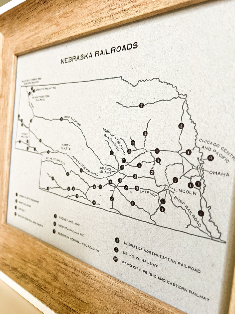Nebraska Railroads Map, Railroad Map Print, Nebraska Map Letterpress ...