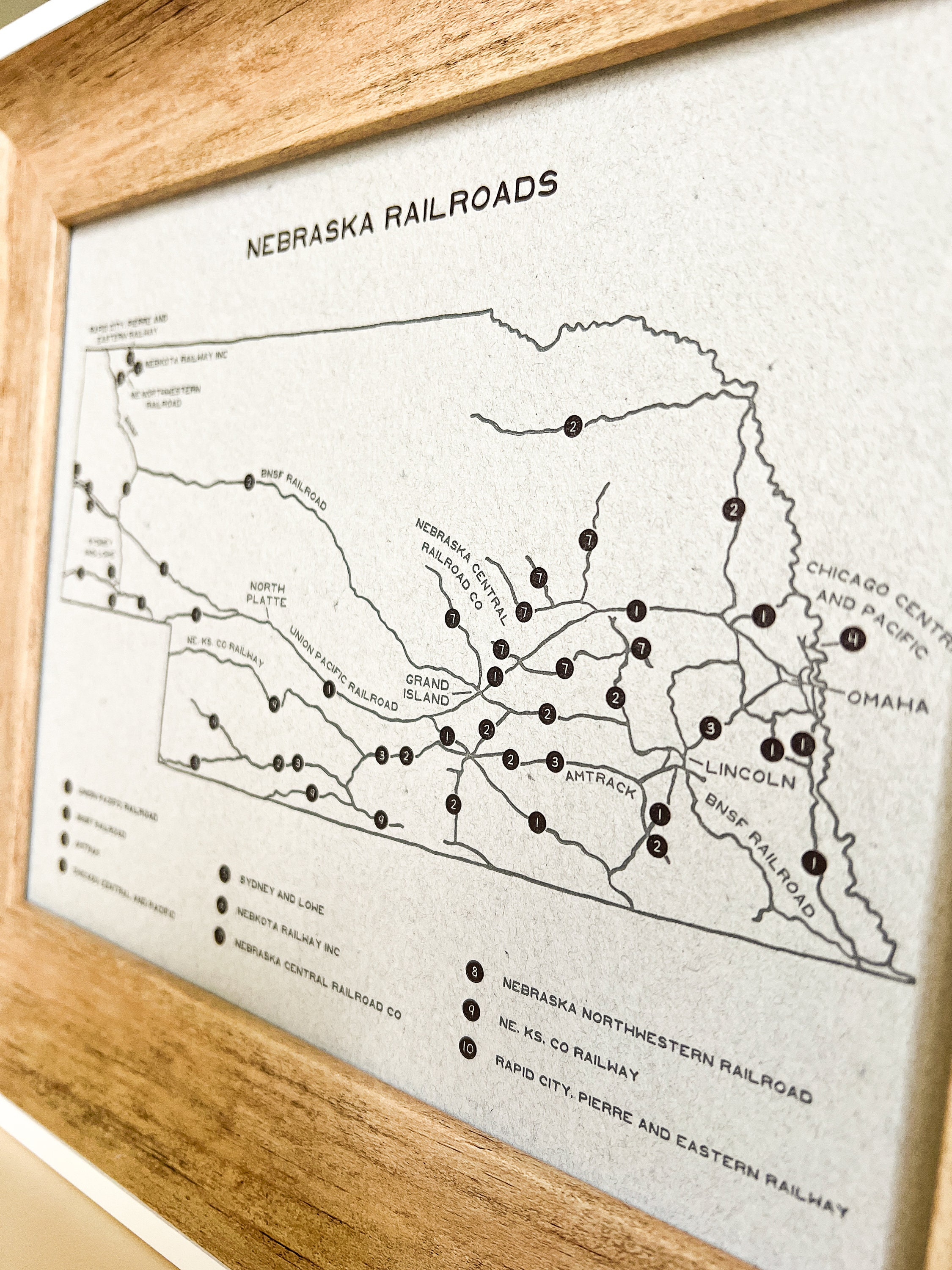 Nebraska Railroads Map, Railroad Map Print, Nebraska Map Letterpress ...