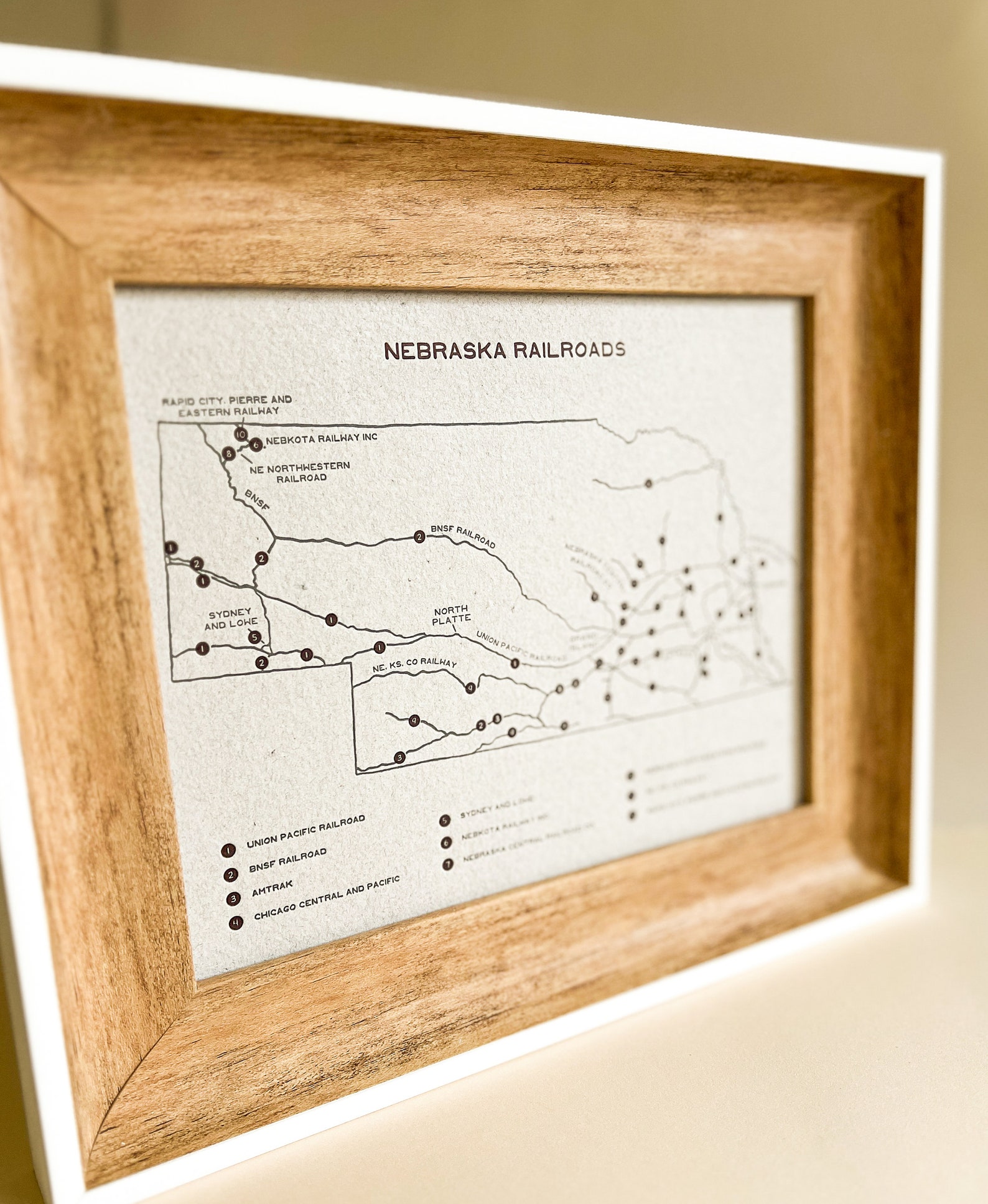 Nebraska Railroads Map, Railroad Map Print, Nebraska Map Letterpress ...