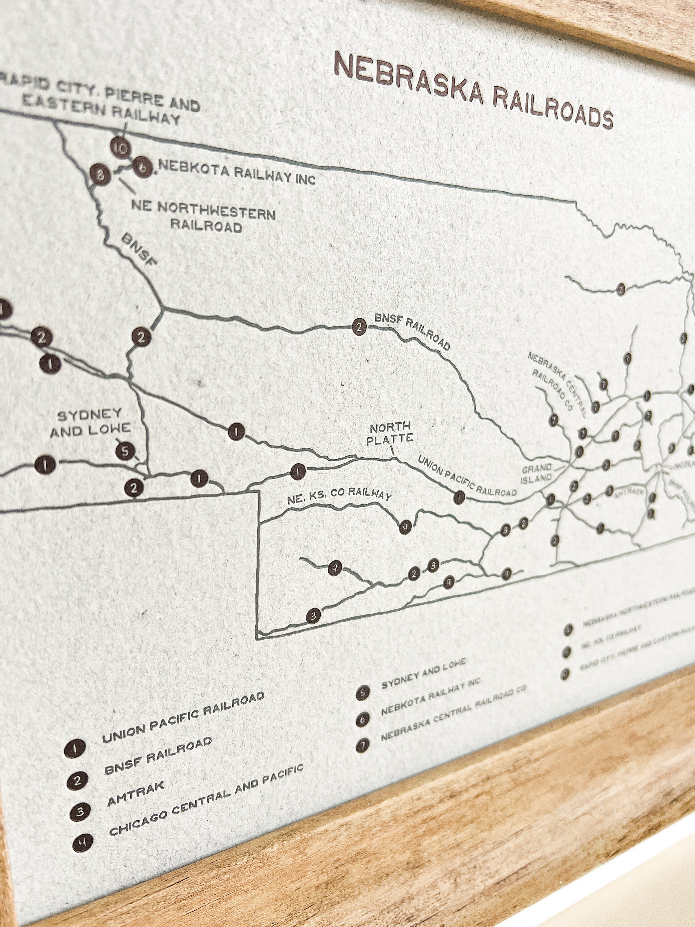 Nebraska Railroads Map, Railroad Map Print, Nebraska Map Letterpress ...