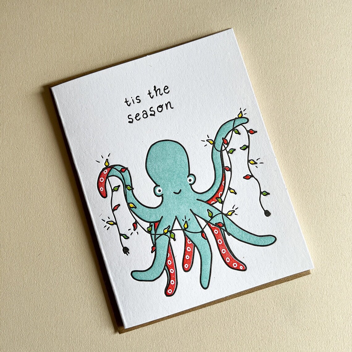 Letterpress Christmas Octopus Holiday Card - Etsy
