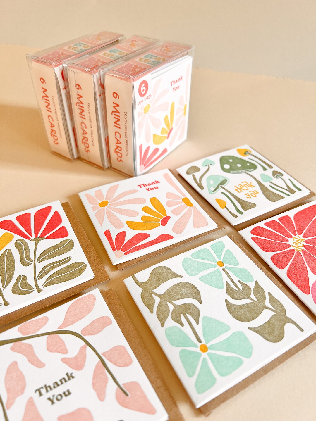 Modern Floral Mini Card Set, Mini Card Set, Mini Thank You Cards - Etsy