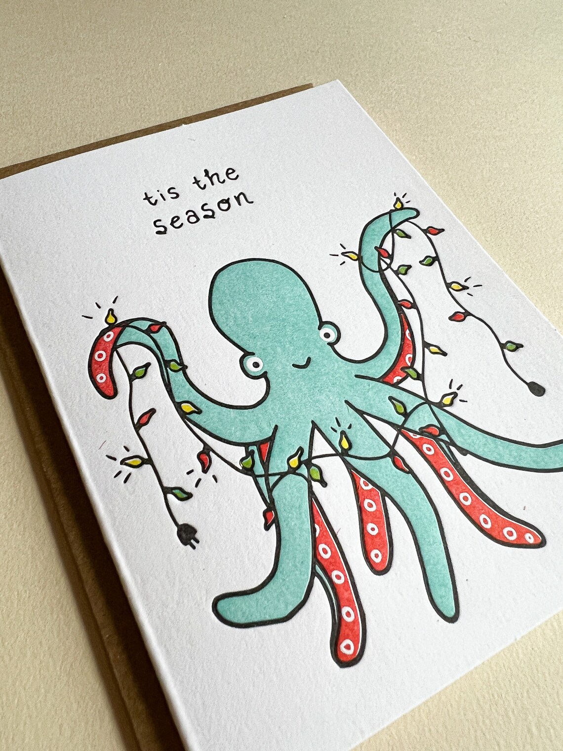 Christmas Octopus, Holiday Octopus Card, Funny Holiday Card, Cute ...