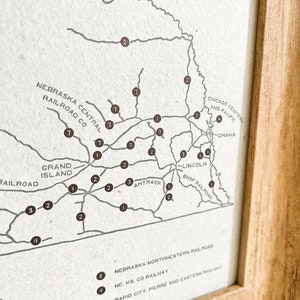 Nebraska Railroads Map, Railroad Map Print, Nebraska Map Letterpress ...