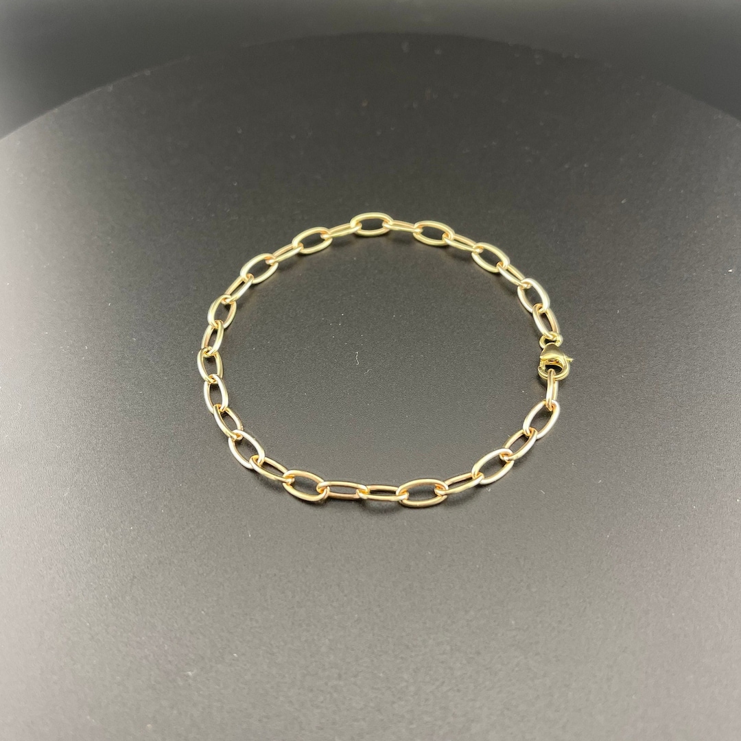 14K Solid Gold Interlocking Oval Link Bracelet, Handmade - Etsy