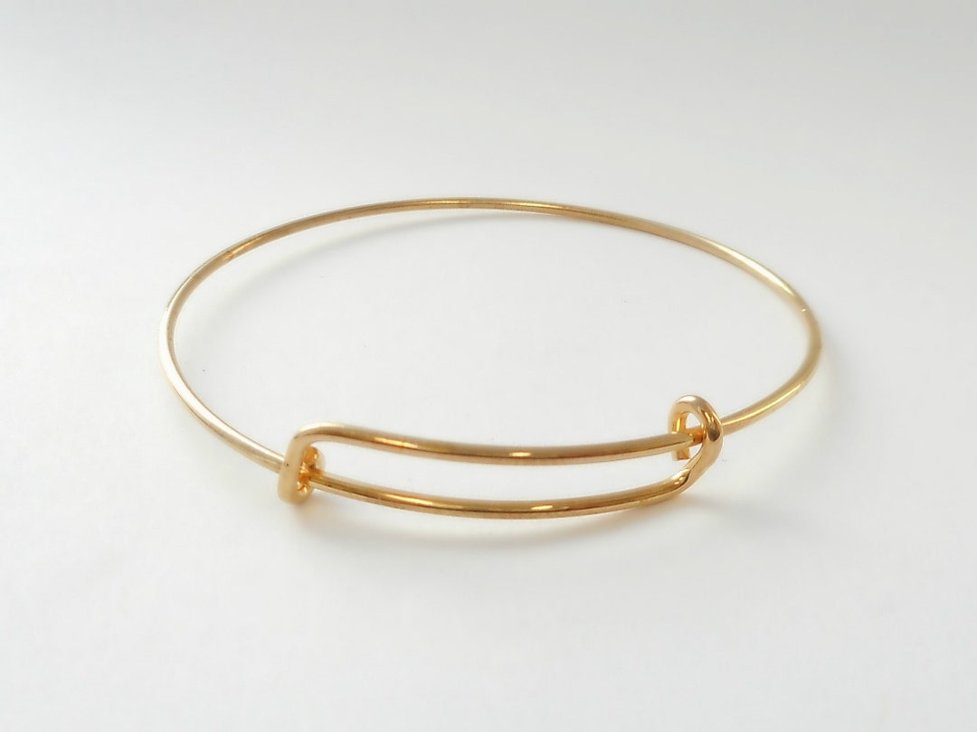10 K & 14 K Solid Gold Stretchable Round Wire Stacking Bangle Bracelet ...