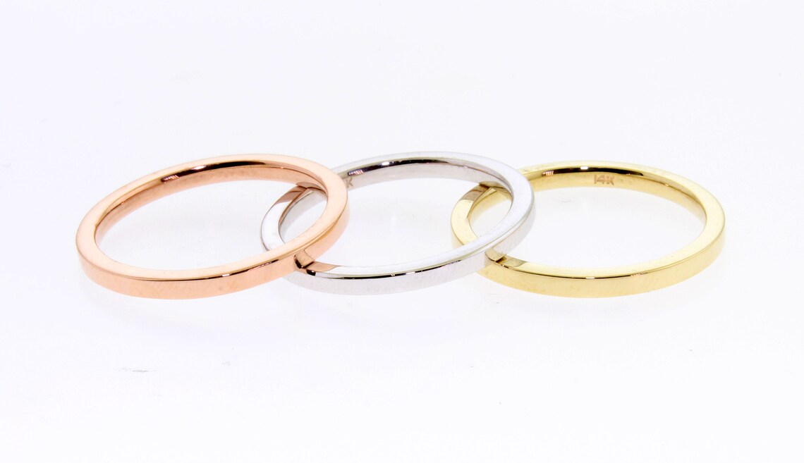 Tri Color 14 K. Solid Gold Comfort Fit 1.6 Mm. Band Set or - Etsy