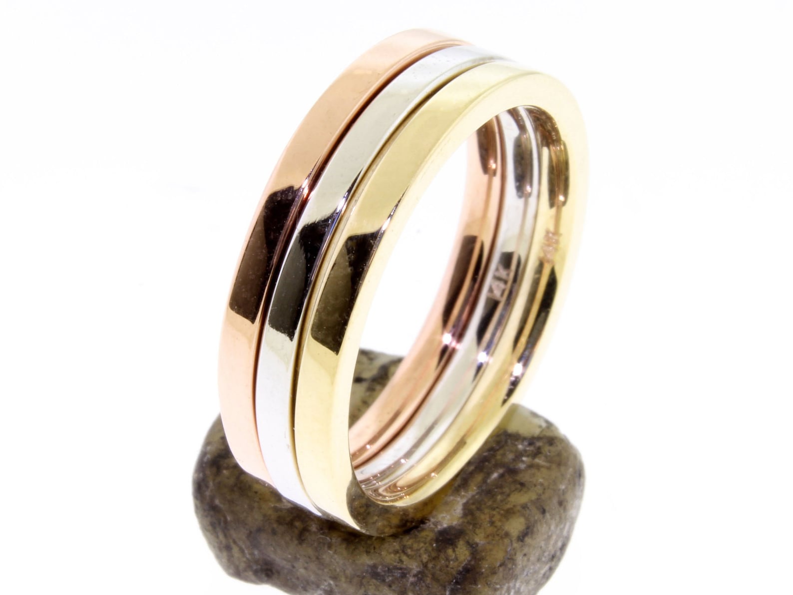 Tri Color 14 K. Solid Gold Comfort Fit 1.6 Mm. Band Set or Stacking ...