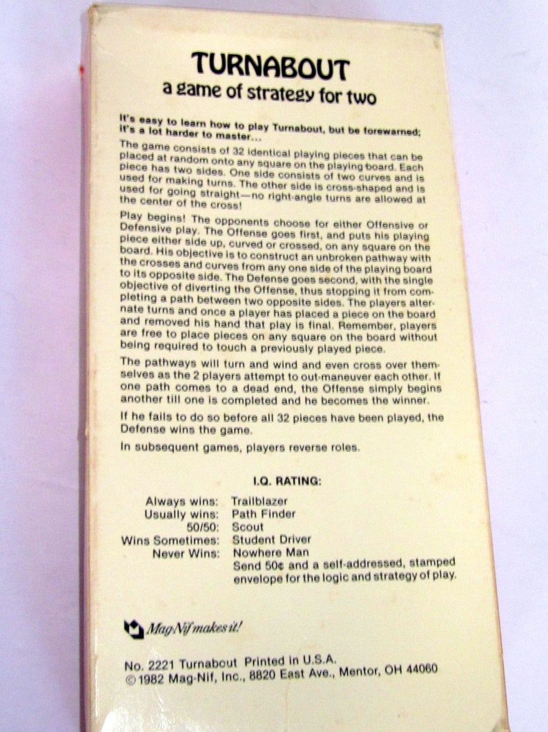 Vintage TURNABOUT Strategy Game for Two de Mag-Nif, Inc 1982 Travel ...