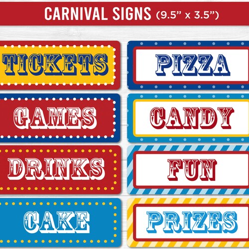 Carnival Party Signs Printable Editable Text PDF Instant - Etsy