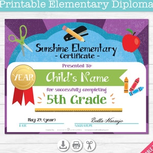 Elementary School Graduation Diploma Certificate Kindergarten Instant ...