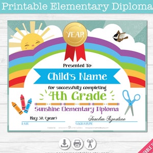 Elementary School Graduation Diploma Certificate Kindergarten Instant ...