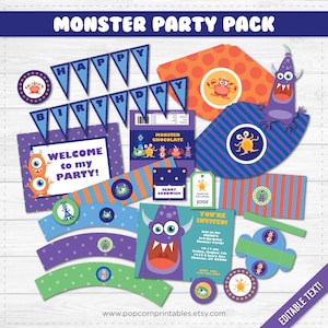 Monster Printable Party Package Birthday Collection Fully Editable Text ...