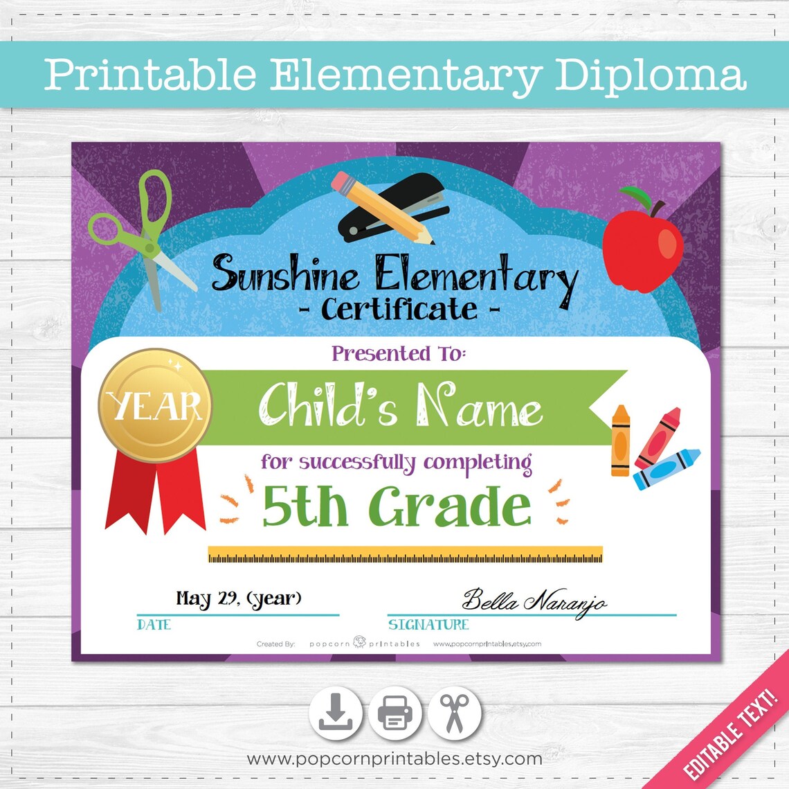 Elementary School Graduation Diploma Certificate - Etsy
