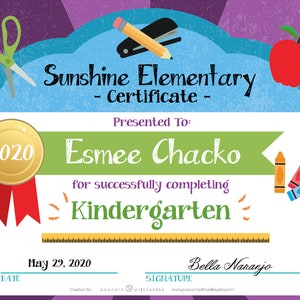 Elementary School Graduation Diploma Certificate Kindergarten Instant ...